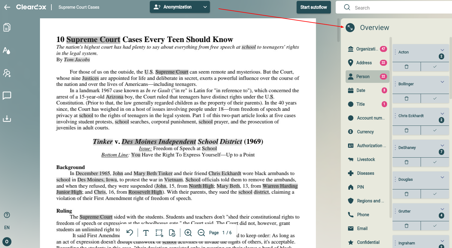 How do I anonymize or redact a document using pseudonymization?